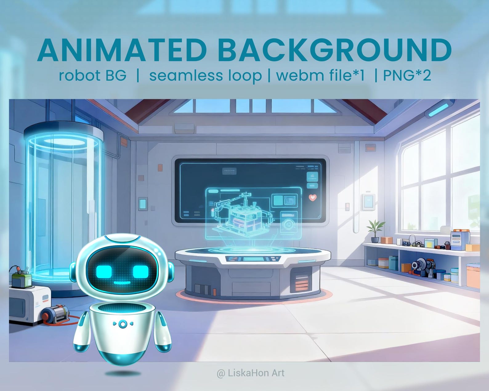 Animated Robot Background: Cozy Vtuber Stream Overlay (webm File + PNG ...