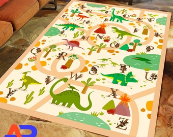Alphabets With Dinosaurs Area Rugs, Nursery Rugs, Education Kids Room ...