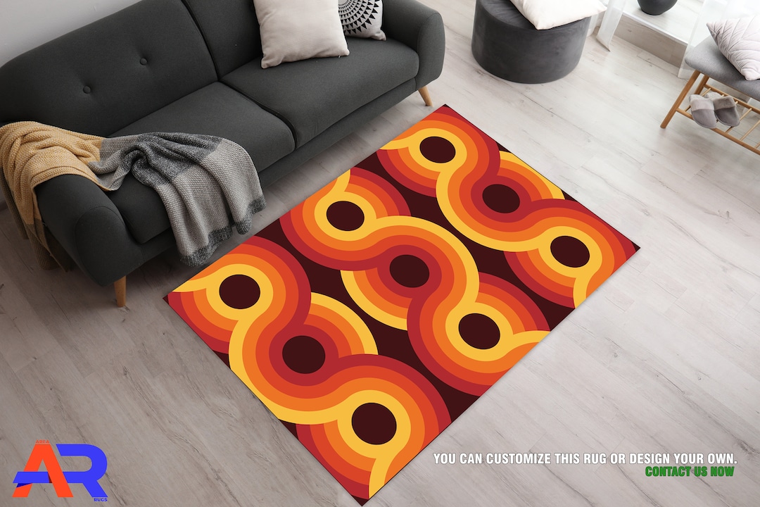 Cool Groovy Retro 70's Decor Rug, 70's Area Rug, Retro Art Print Carpet ...