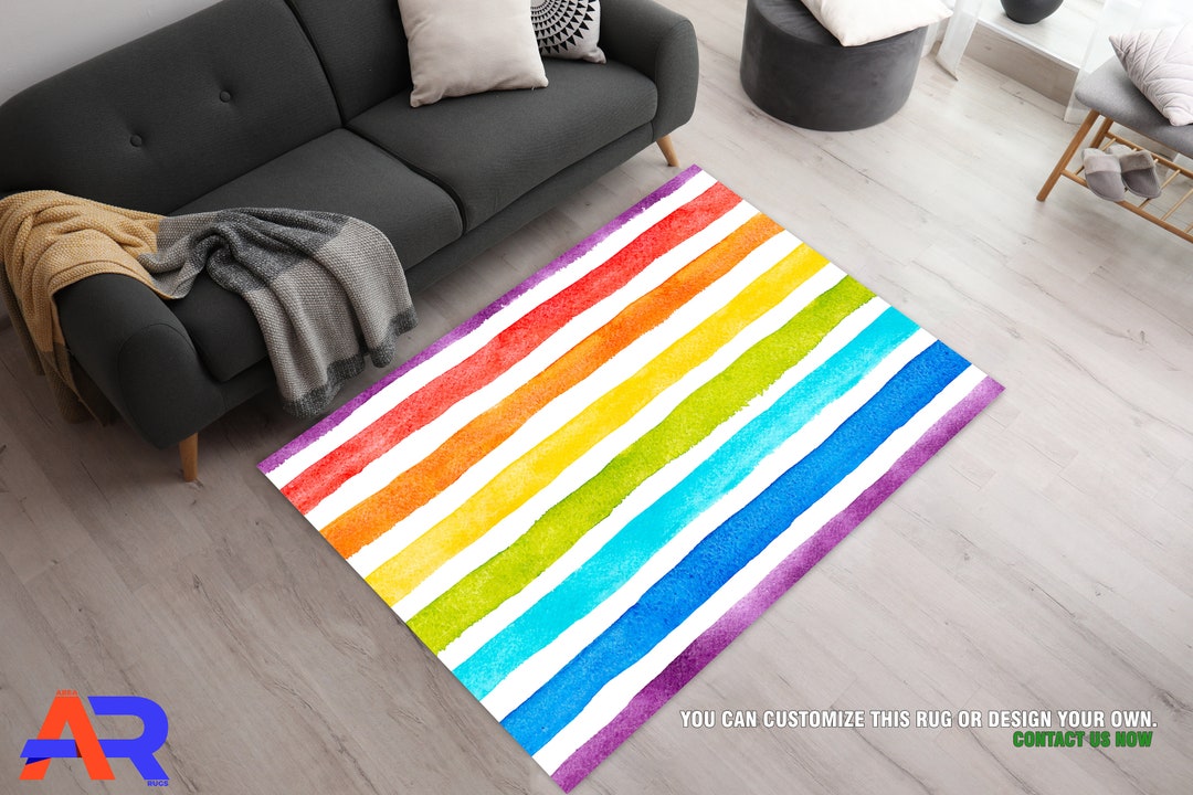 Rainbow Area Rugs, Striped Rug, Colorful Rainbow Stripes Rug, Colorful ...