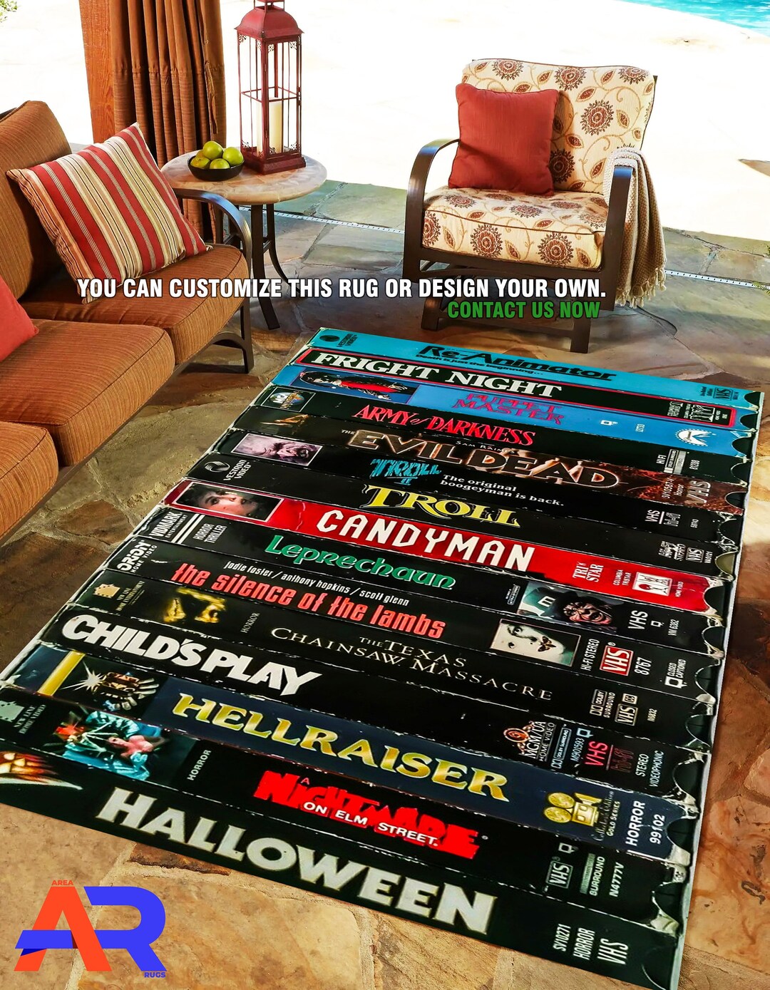 Home Theater TV Room Mat, Classic Horror Movies Decor, Nostalgic Retro ...