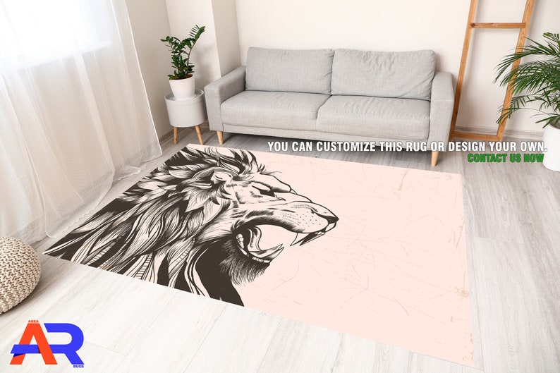 Lion Head Rug, Lion King Style Rug, Black Lion Design Carpet, Lion ...