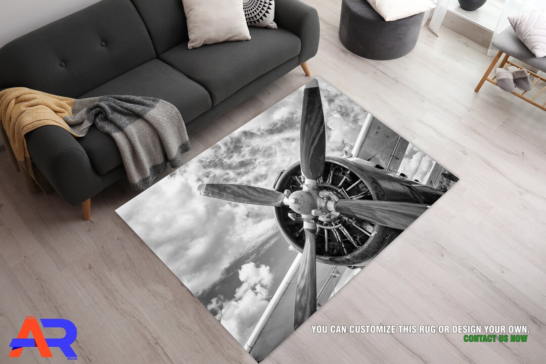 Vintage Area Rug, Airplane Area Rugs, Gray Area Rug, Customized Area ...