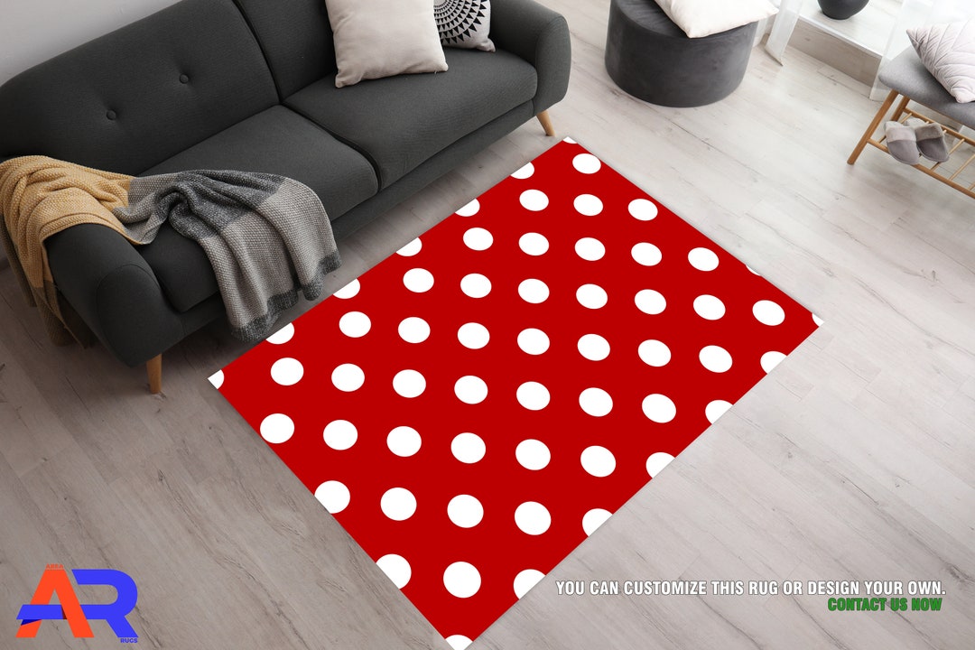 Polka Dot Rug, Retro Area Rug, Red and White Rug, Personalized Area ...