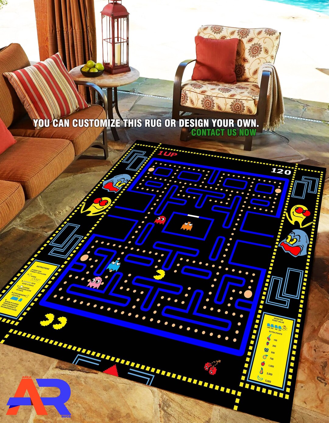 Large Vintage Rug, Rugs for Living Room, Retro Game Area Rug, Gaming ...