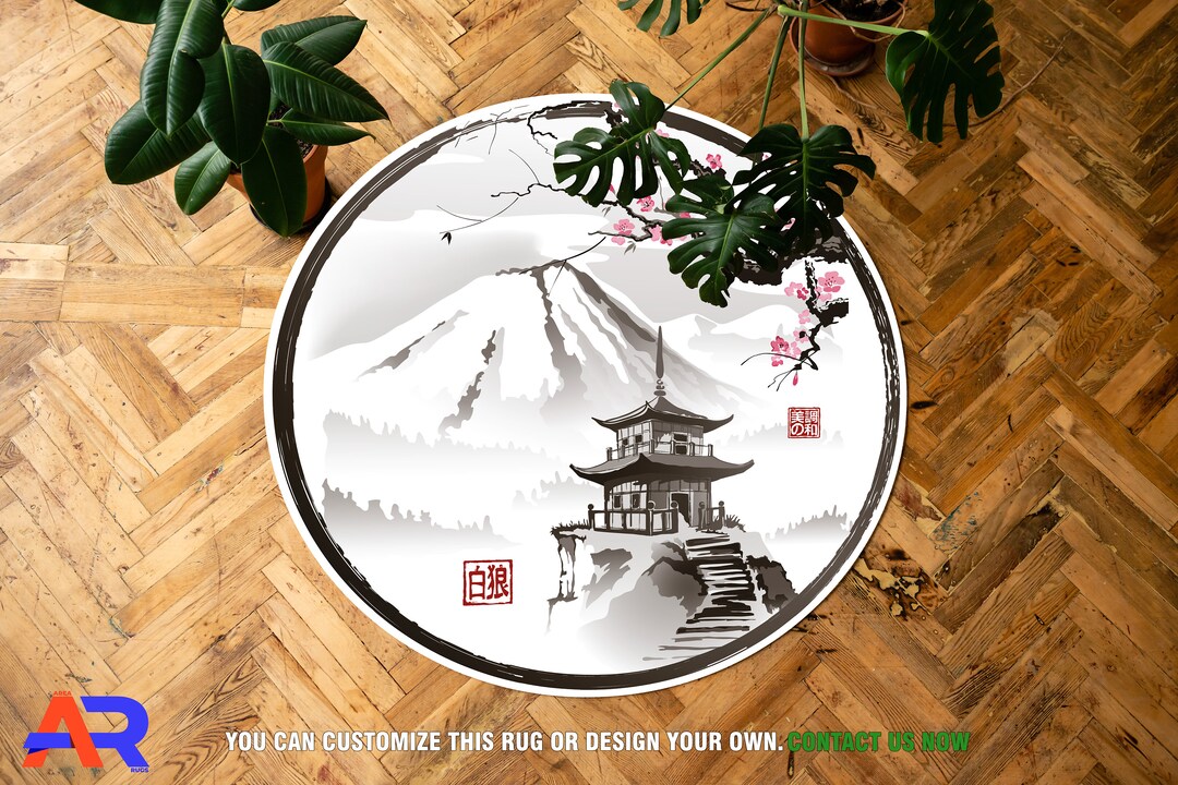 Sakura Round Rug, Sakura Rug, Themed Rug, Ethnic Rug, Sakura Patterned ...