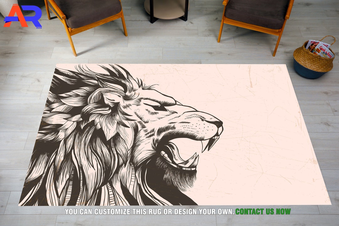 Lion Head Rug, Lion King Style Rug, Black Lion Design Carpet, Lion ...