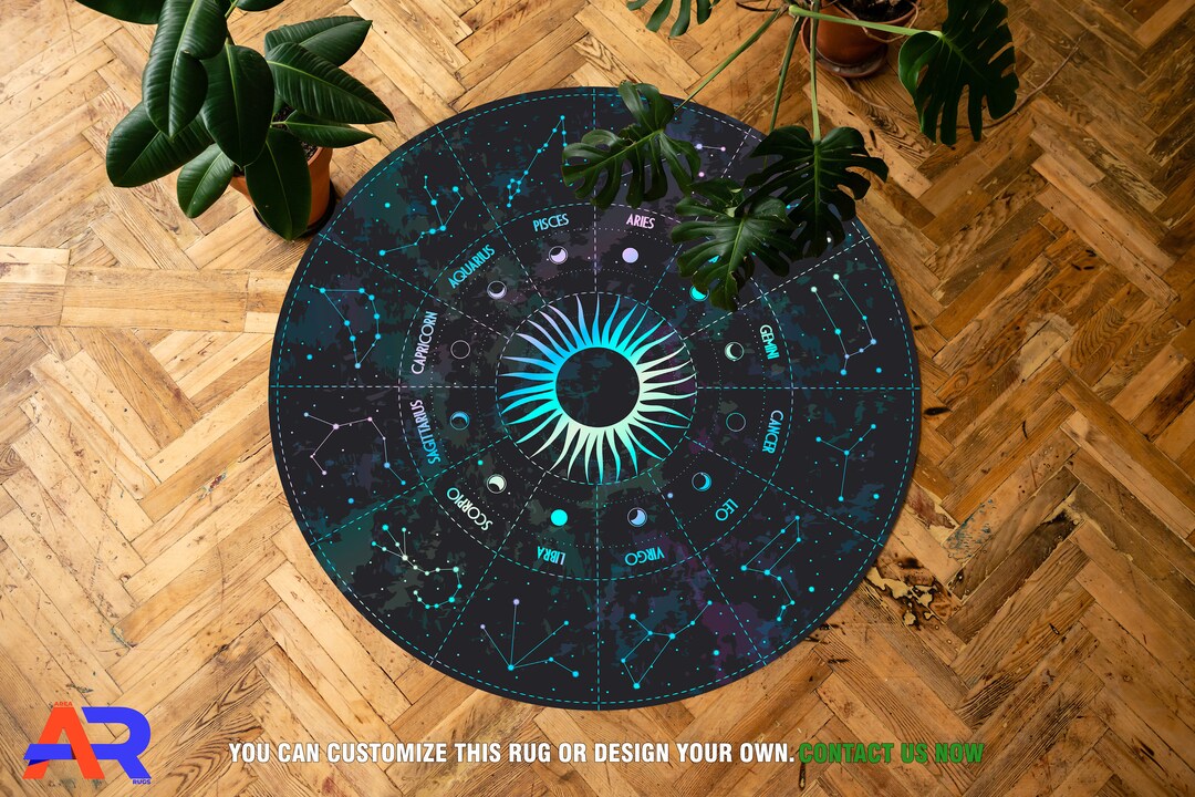 Astrology Rugs, Zodiac Star Chart Rugs, Black Area Rugs, Holographic ...