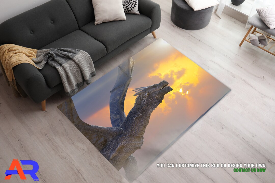 Dragon Rugs, Gray Area Rugs, Dragon in the Sky Area Rug, Flying Gray ...