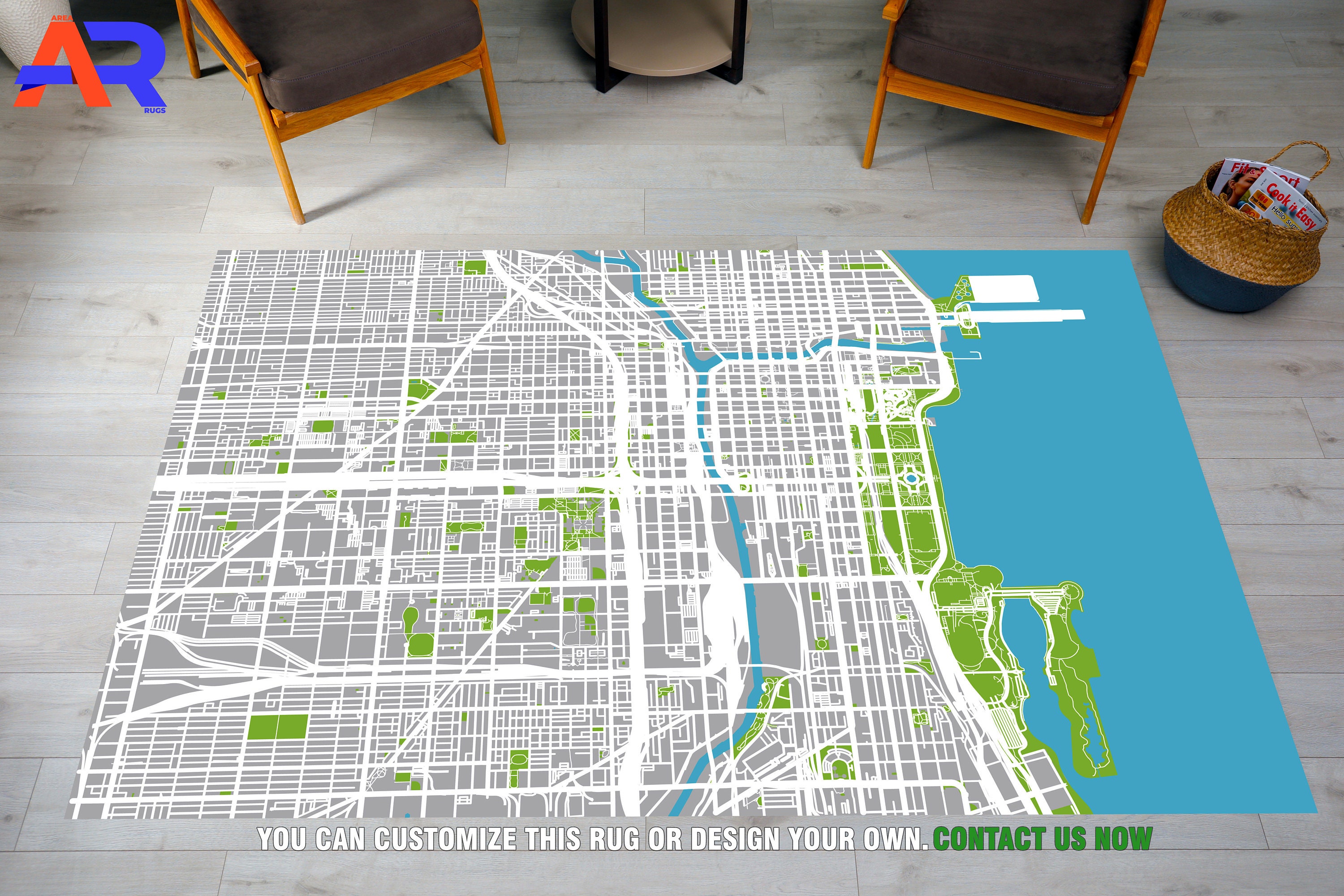 Map Area Rug, Chicago Map Rug, City Rug, Modern Area Rug, Black and ...