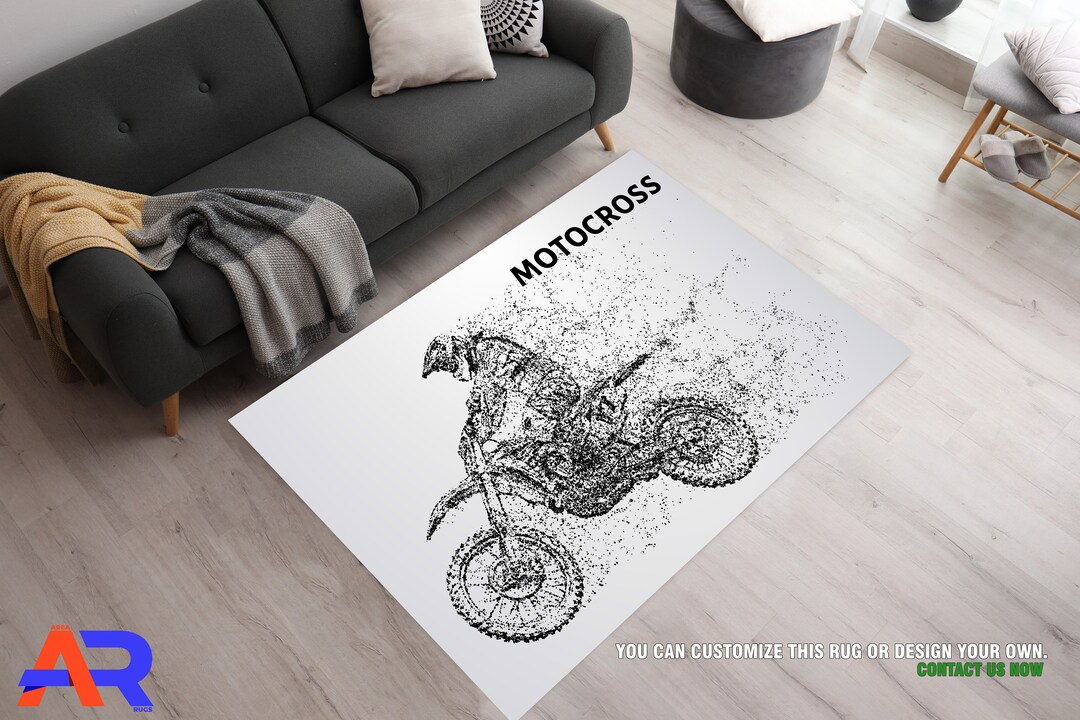 Motocross Rugs, Black and White Area Rug, Dirt Bike Rug, Motocross Area ...