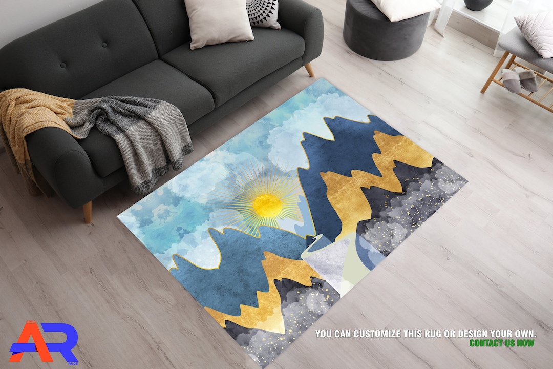 Blue and Gold Rugs, Shades of Blue Area Rugs, Blue Black and Gold Rug ...