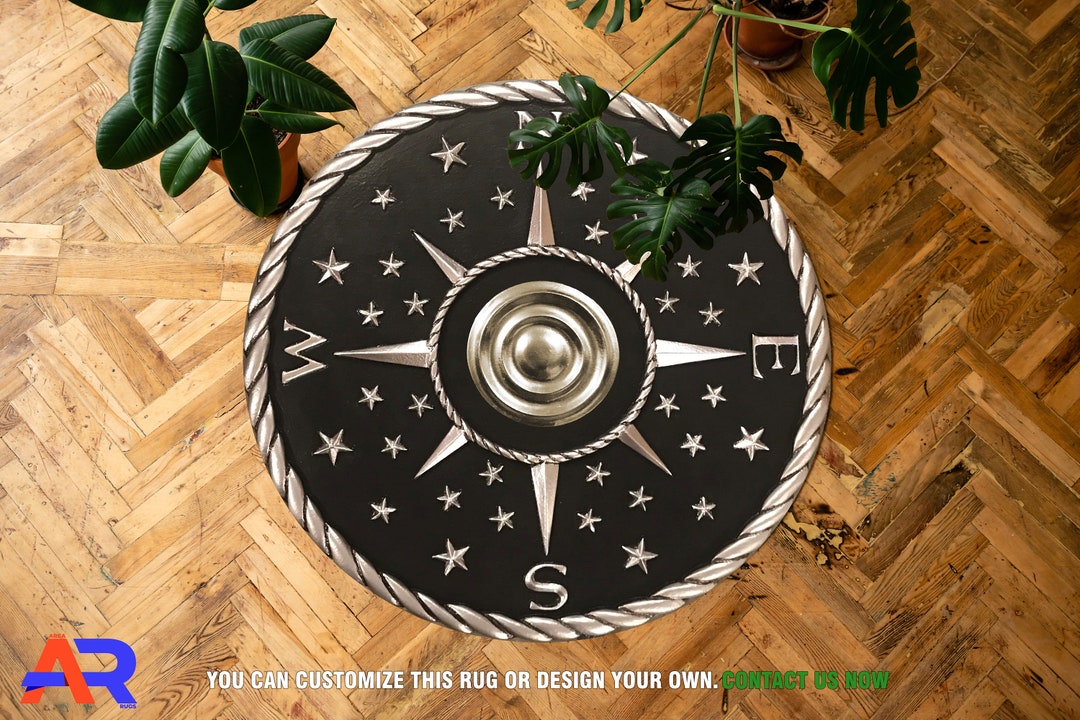 Floor Area Rug, Housewarming Gift, 3D Compass Rose Rug, Round Compass ...