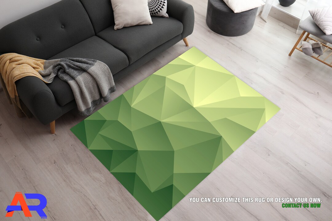 Teal Polygon Shaped Rug, Low Poly Art Rug, Teal Blue Green and White ...