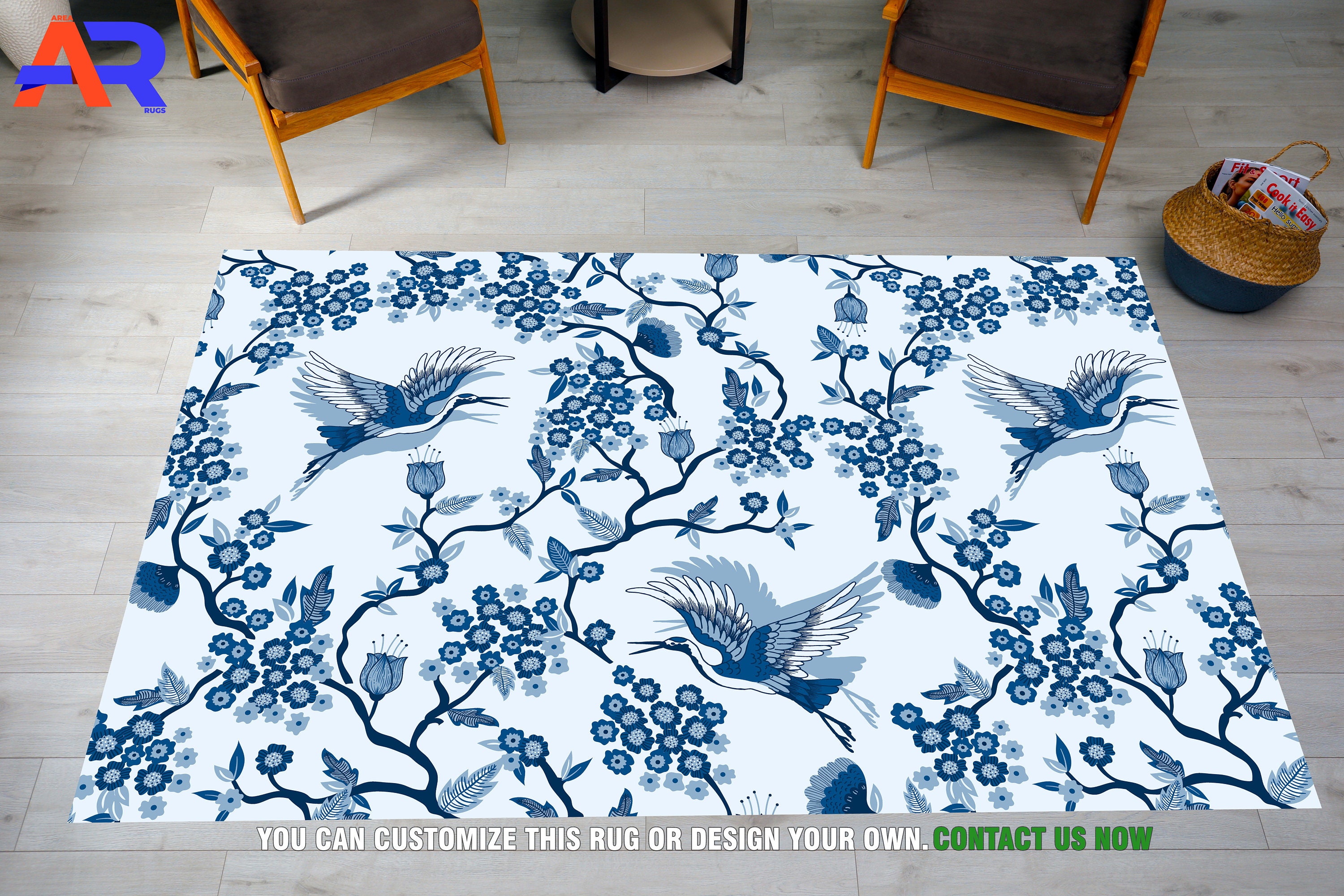 Blue Rugs, Chinoiserie Rugs, Floral Area Rug, Flower Area Rug, Blue ...