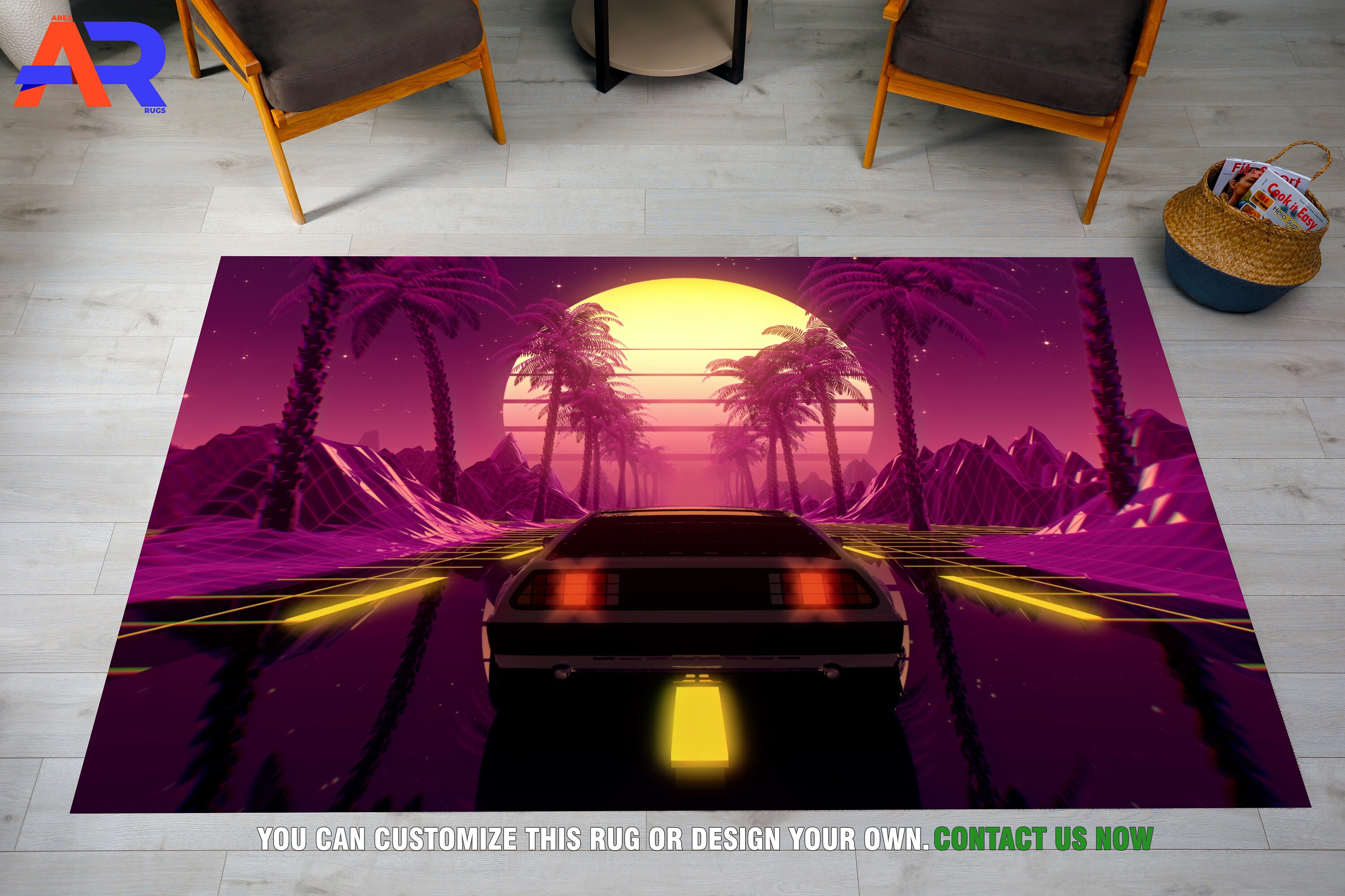 Vintage Car Rug, 80s Retro Design Area Rug, Video Game Style Neon Rug ...