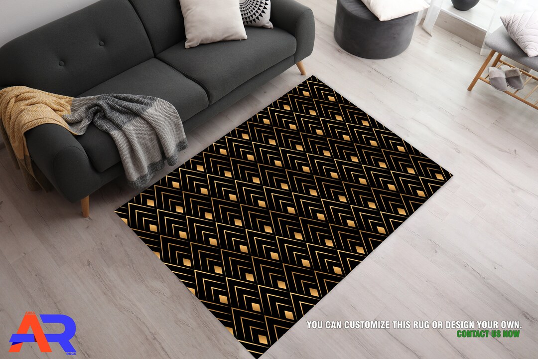 Black and Gold Rugs, Trellis Pattern Rugs, Black Geometric Rug, Trellis ...
