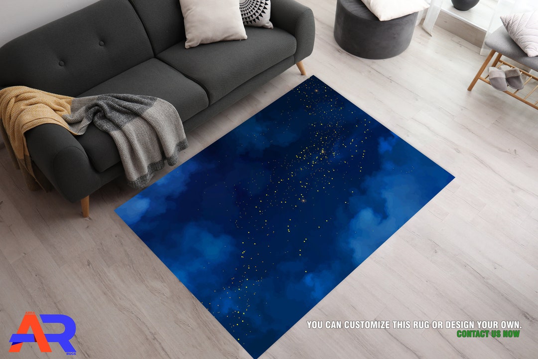 Sky Rugs, Navy Blue Carpets, Stars and Clouds Area Rug, Clouds Theme ...