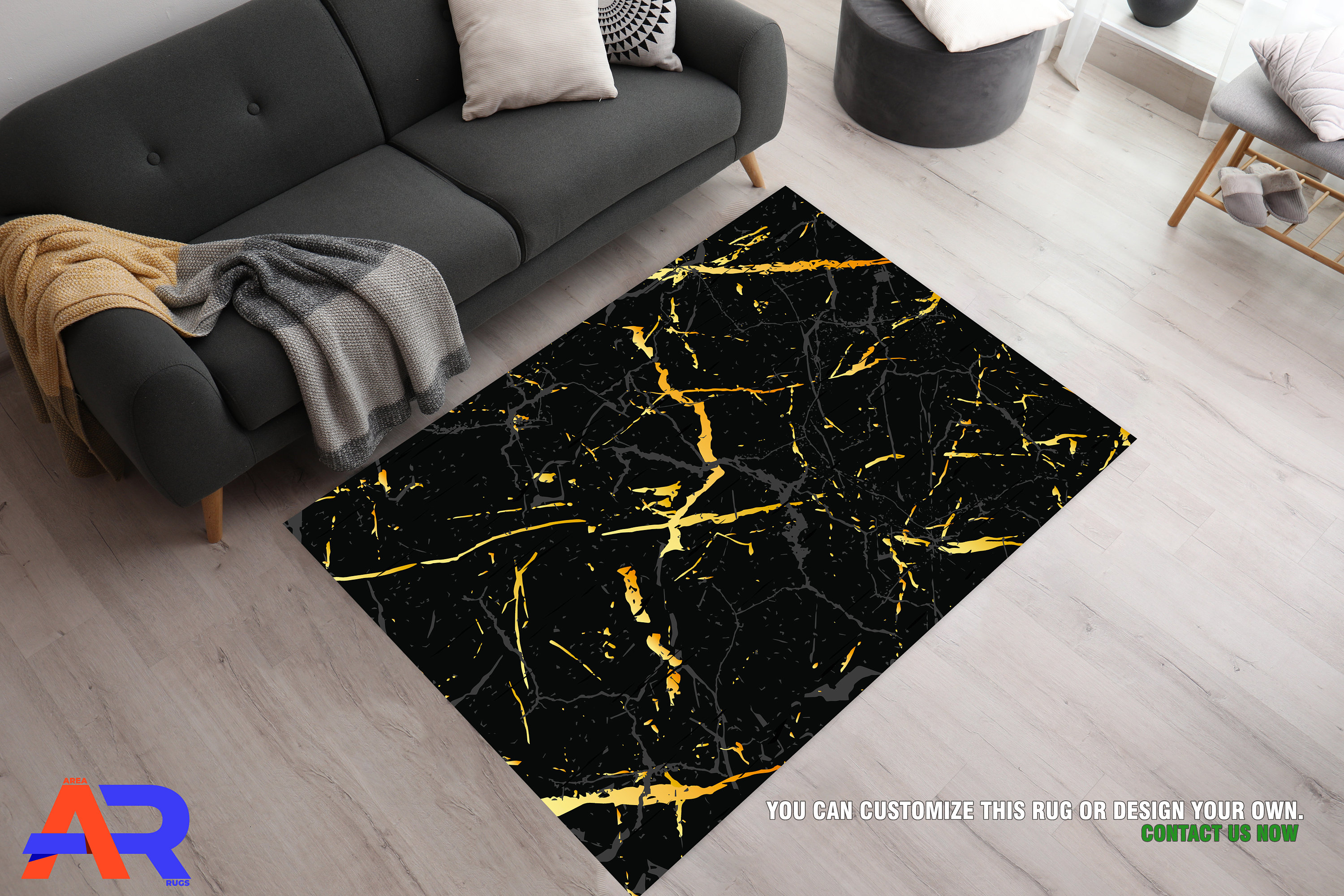Black and Gold Rug Marble Area Rug Contemporary Area Rug - Etsy