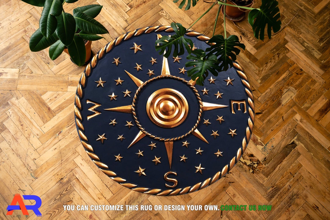 Round Compass Carpet, Floor Area Rug, 3D Compass Rose Rug, 3D Carpet ...