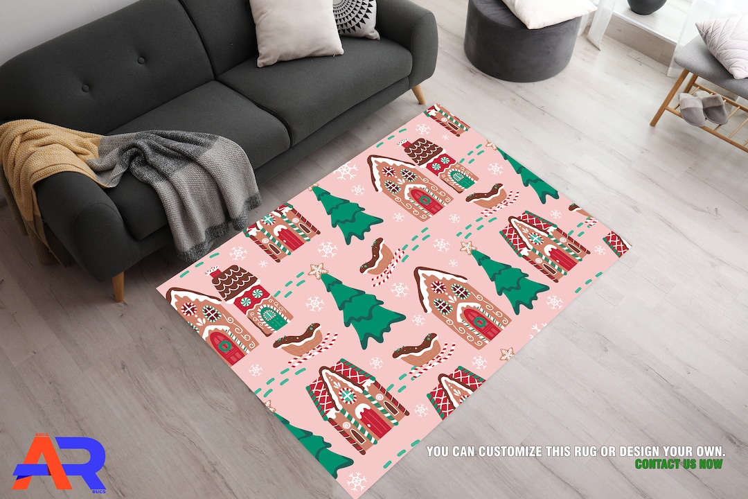 Christmas Tree Rug, Holiday Rugs, Gingerbread Rugs, Pink Brown and ...