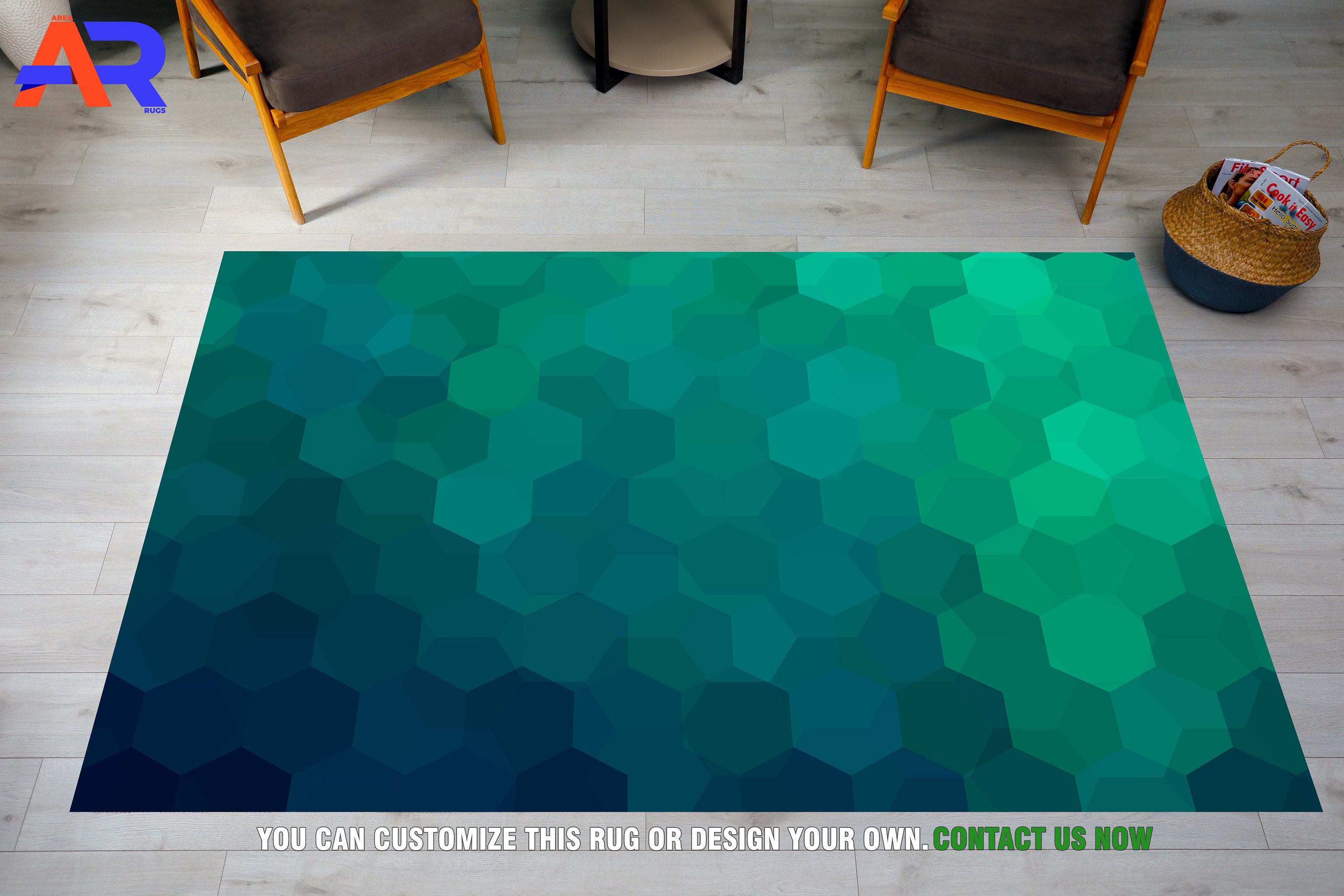 Green Geometric Rug, Blue and Green Geometric Area Rug, Hexagon Rug ...