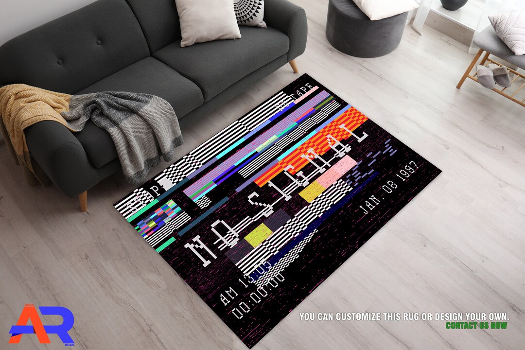 Screen Print Rug, Man Cave Rug, Glitch Camera Effect Design, Home ...