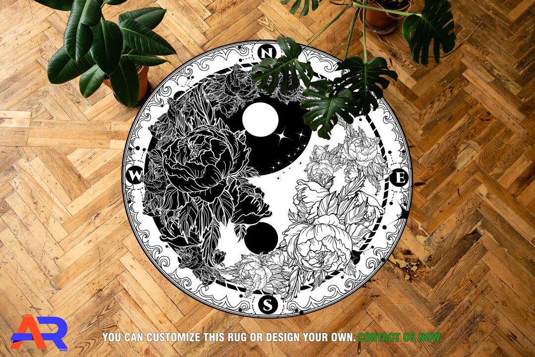 Yin-yang and Koi Fish Area Rug, Black and White Area Rugs, Yin Yang ...