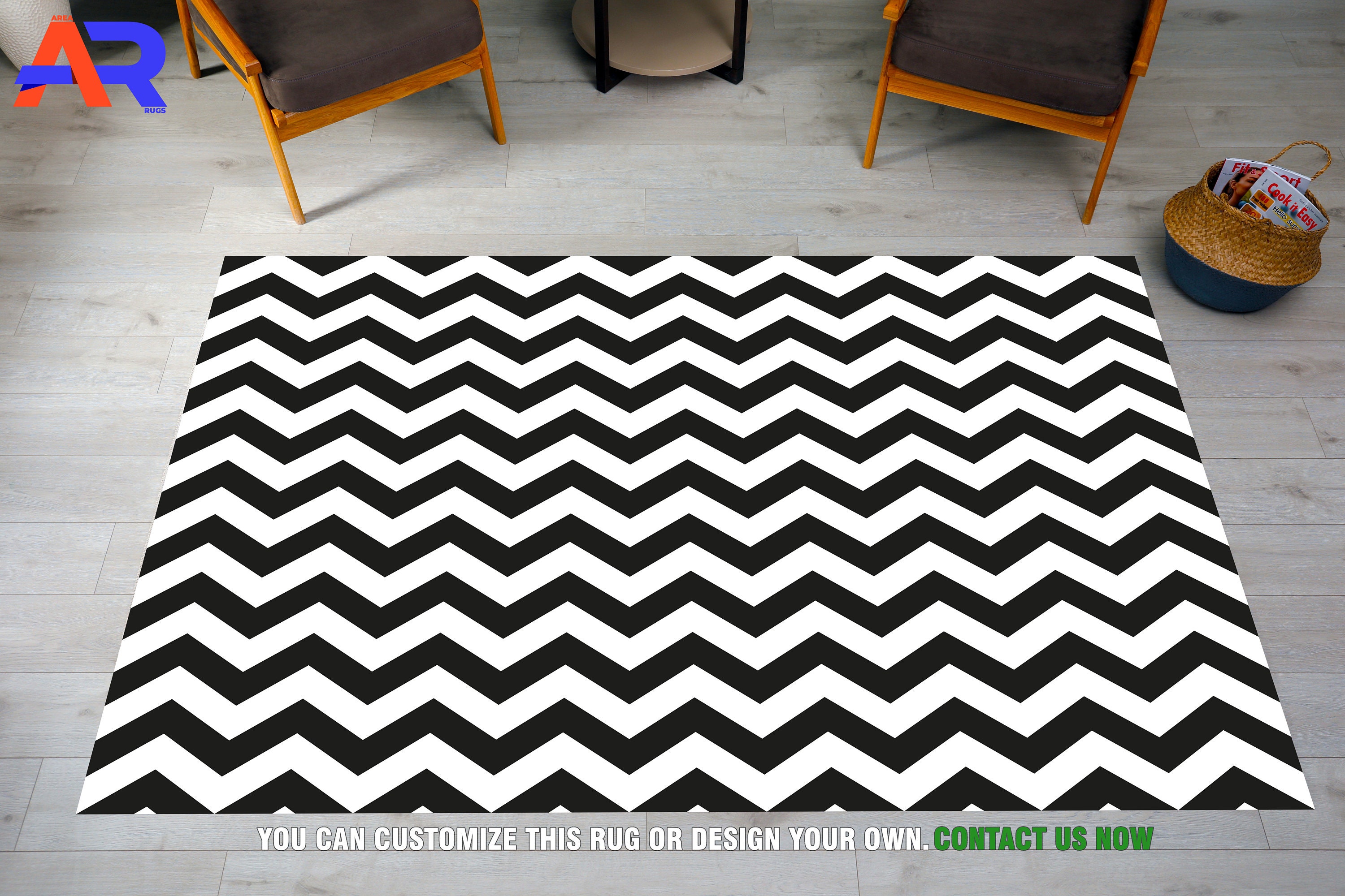 Black and White Area Rug, Zigzag Design Carpet, Classic Chevron Pattern ...