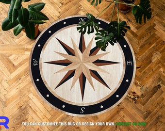 Compass Rose Rug, Compass Medallion Decor, Home Decor, 3D Compass Rug ...