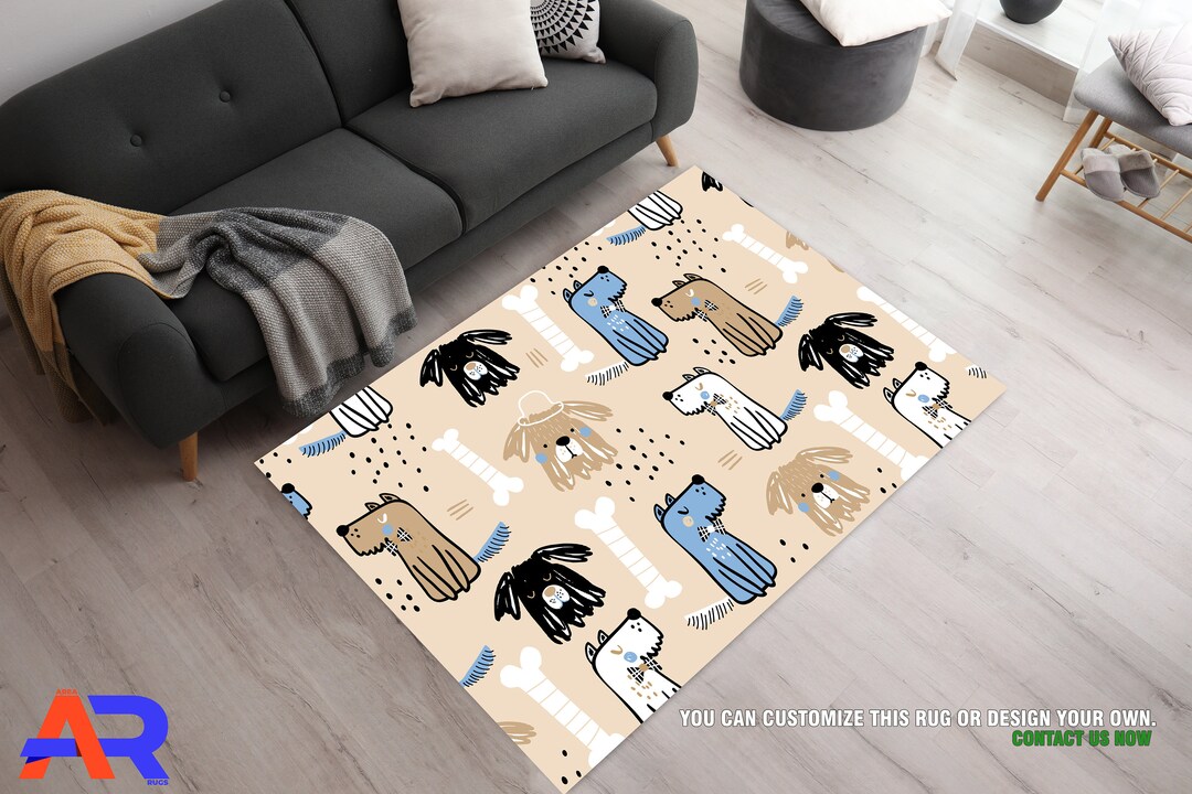 Doodle Rugs, Animal Print Rug, Cute Dogs and Bones Sketch Area Rug ...