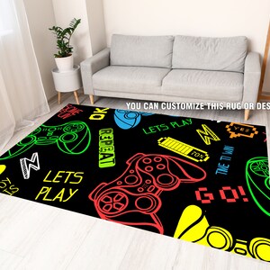Pixel Game Style Rug, Gaming Area Rug, Neon Game Controller Carpet ...