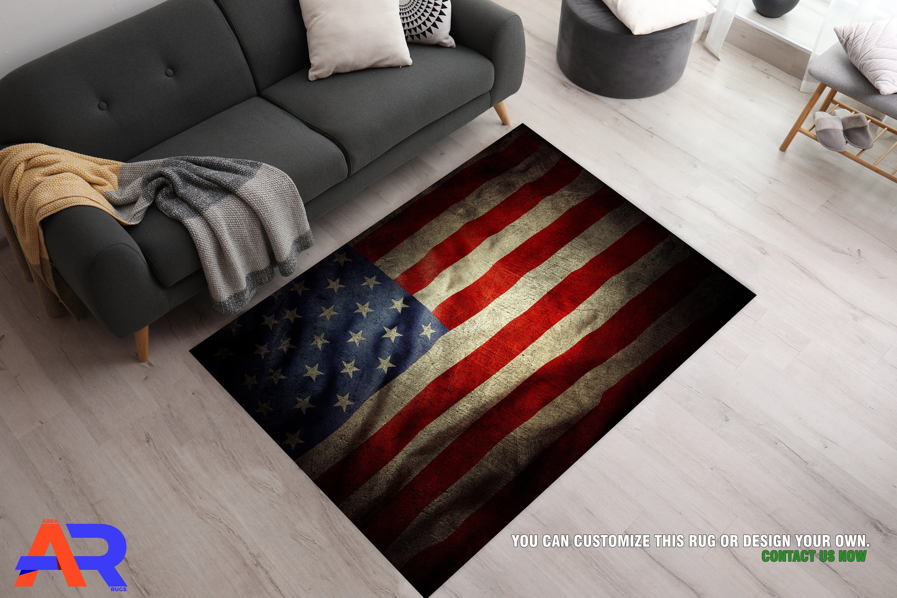 American Retro Rug, American Flag Rectangle Rug, USA Flag Area Rugs ...