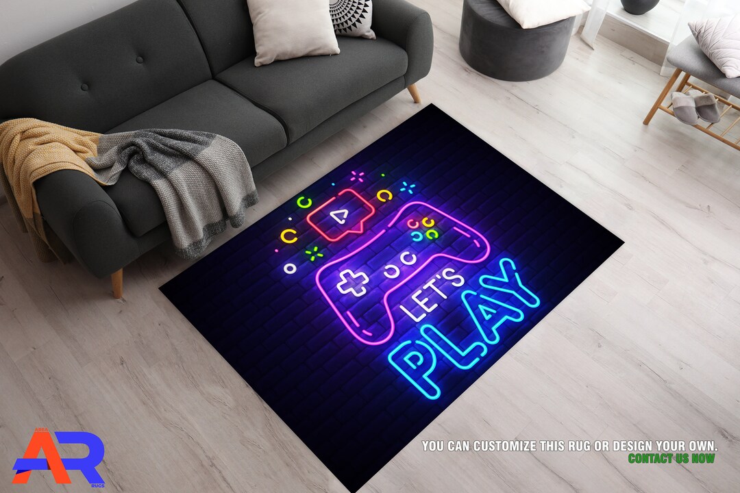 Gamer Rug, Gaming Area Rug, Gamer Room Decor, Neon Game Controller ...