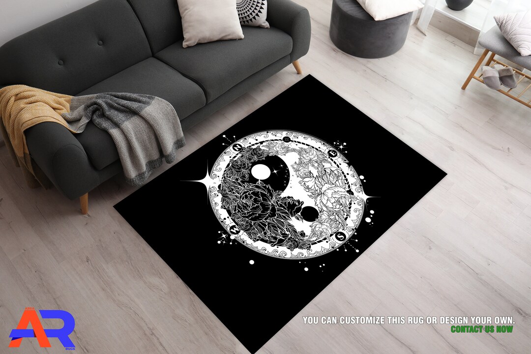 Yin Yang Rugs, Carps and Compass Rug, Black Tattoo Art Rugs, Yin-yang ...