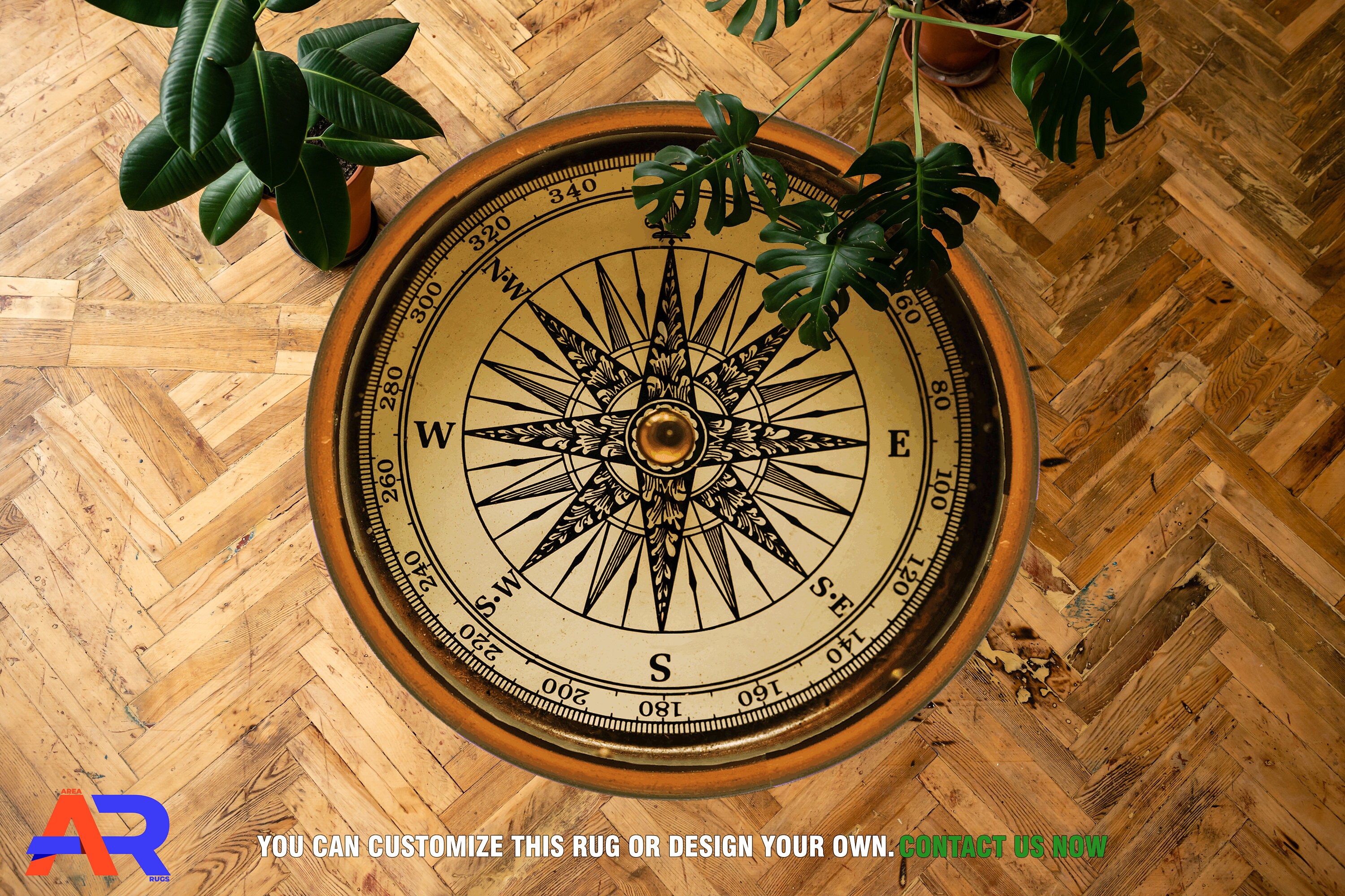 Real Looking Non-slip Rug, Floor Area Rug, Compass Rug, Housewarming ...