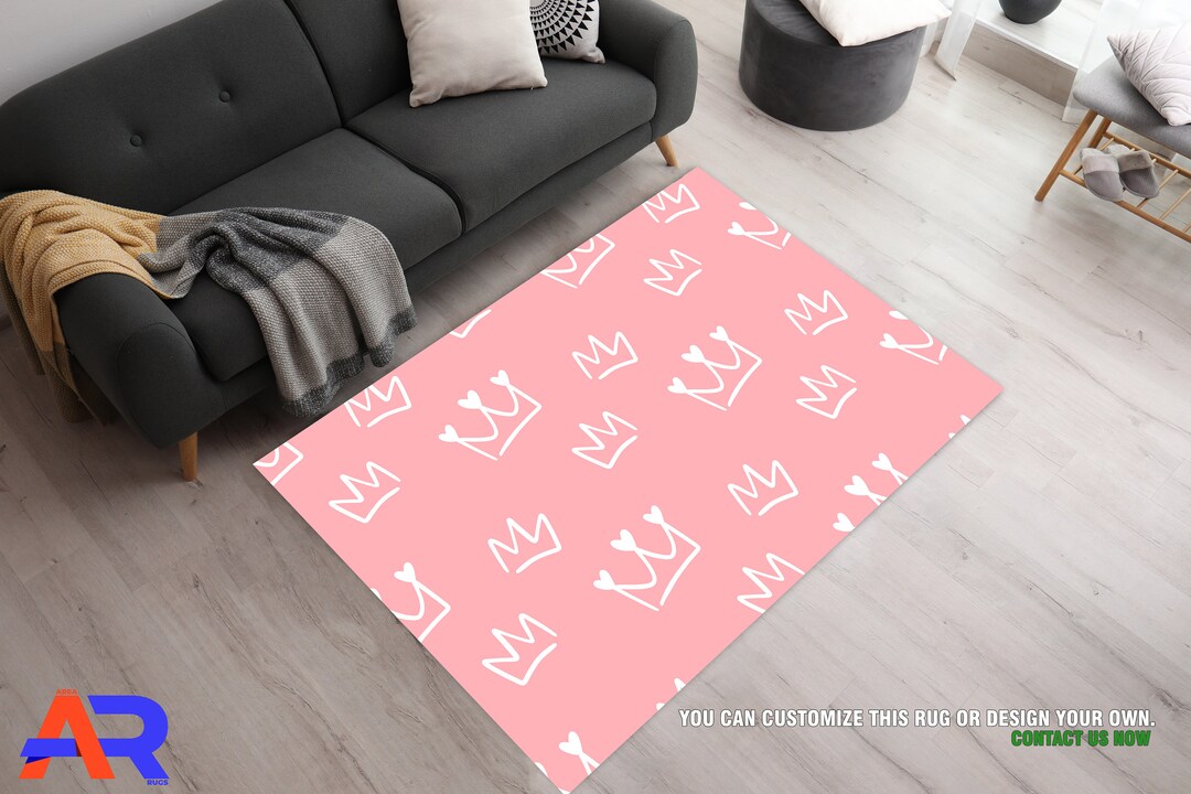 Crown Rugs, Coral Pink Area Rugs, White Crowns on Pink Area Rug, Line ...