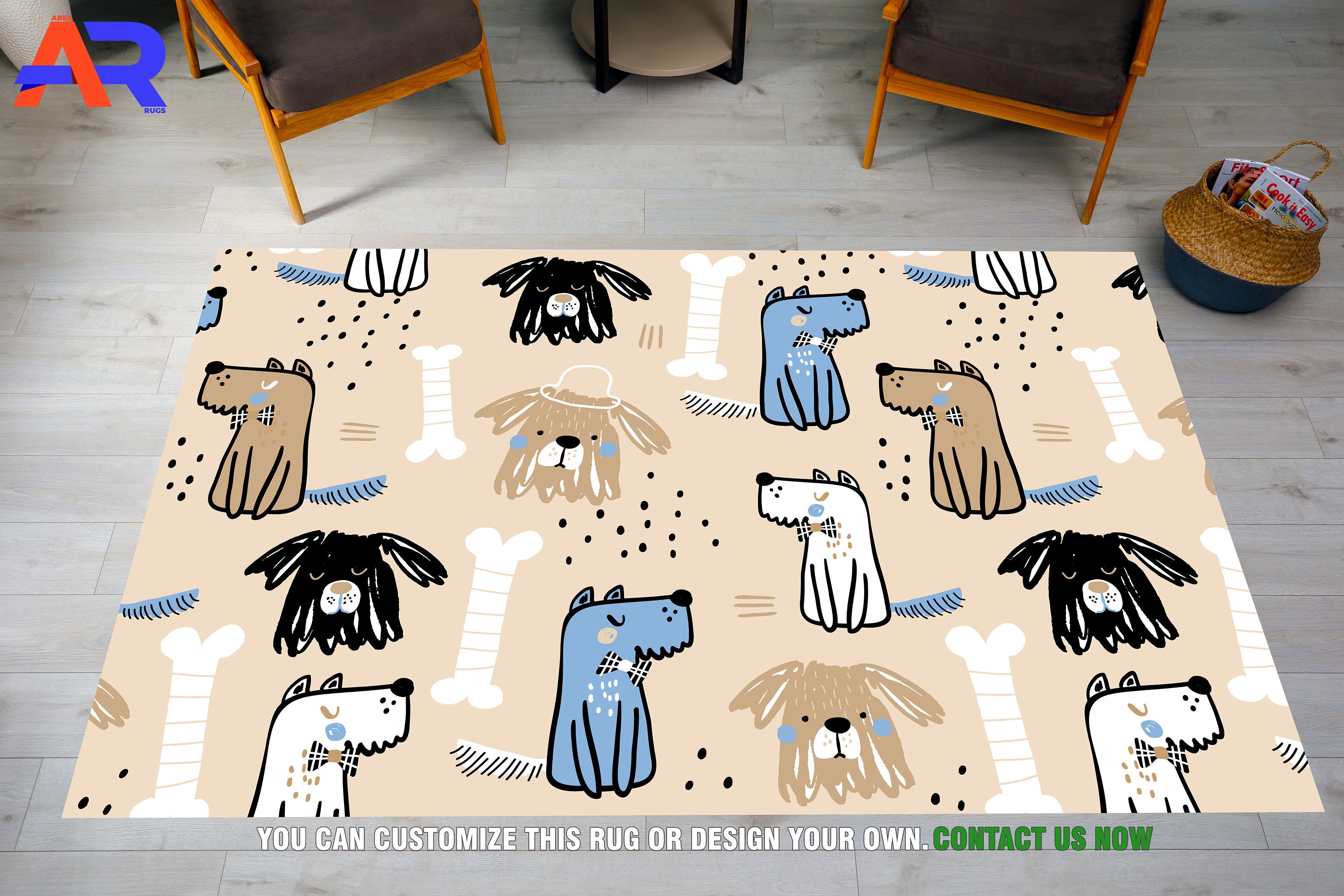 Doodle Rugs, Animal Print Rug, Cute Dogs and Bones Sketch Area Rug ...