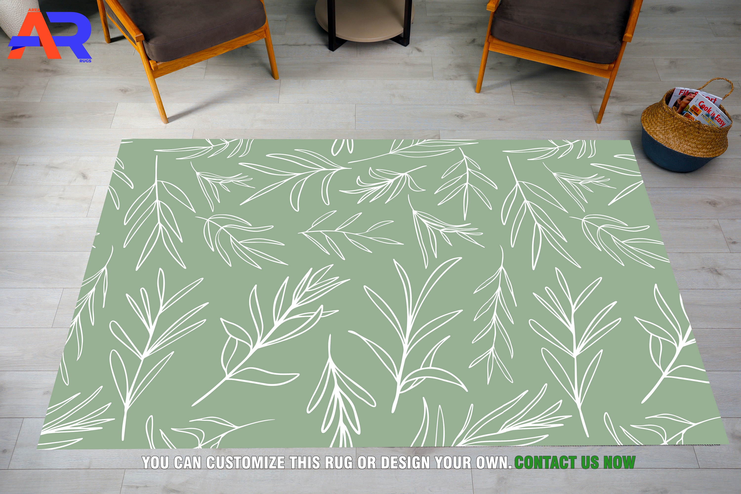 Sage Green Rugs, Olive and White Area Rugs, Leaf Rug, White Vector ...