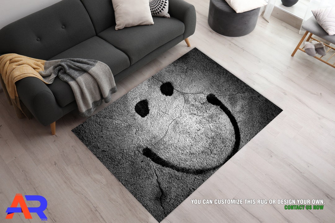 Smiley Face Rugs, Grunge Grey Smiley Face Rug, Smiley Rug, Grey Area ...