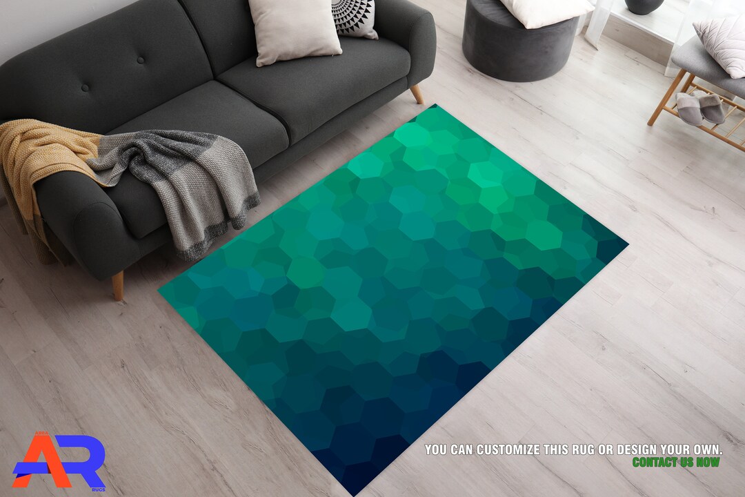 Green Geometric Rug, Blue and Green Geometric Area Rug, Hexagon Rug ...