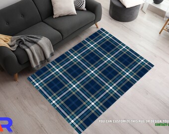 Navy and Teal Rugs, Gingham Rug, Plaid Area Rug, Plaid Pattern Rugs ...