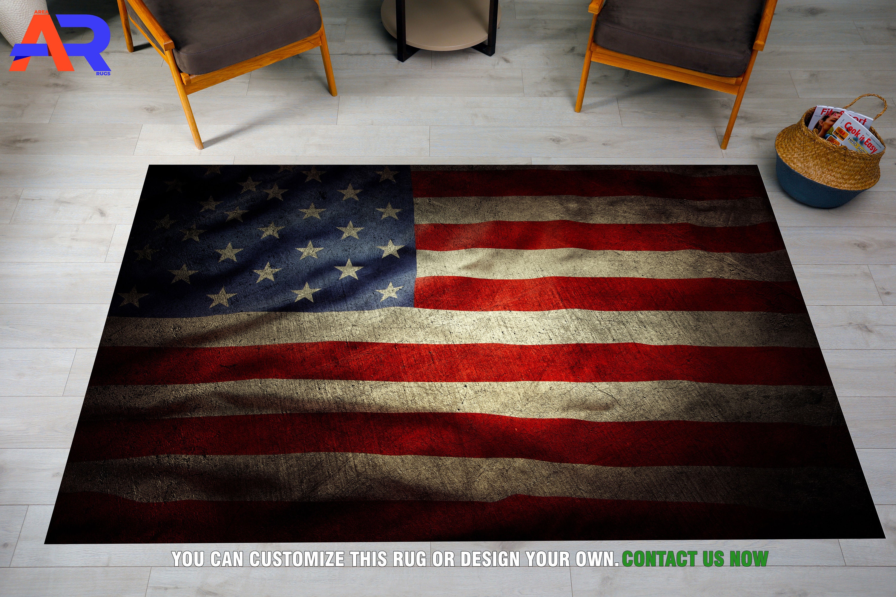 American Retro Rug, American Flag Rectangle Rug, USA Flag Area Rugs ...