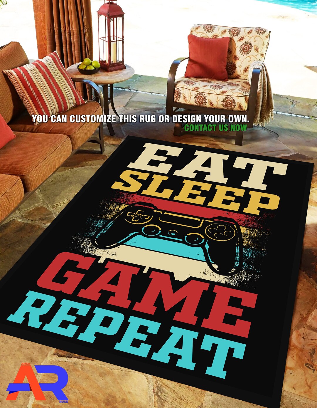 Game Player Rug, Eat Sleep Game Repeat Rug, Gamer Room Decor, Gamer Rug ...