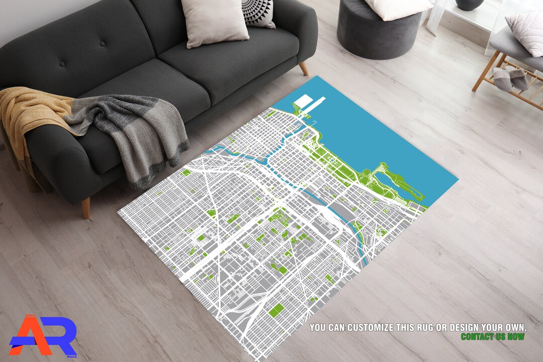 Map Area Rug, Chicago Map Rug, City Rug, Modern Area Rug, Black and ...