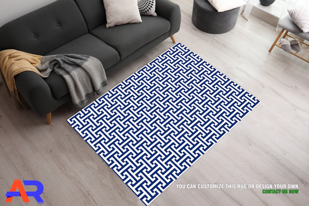 Blue Greek Key Rug, Blue and White Area Rugs, Azure Blue Rug ...