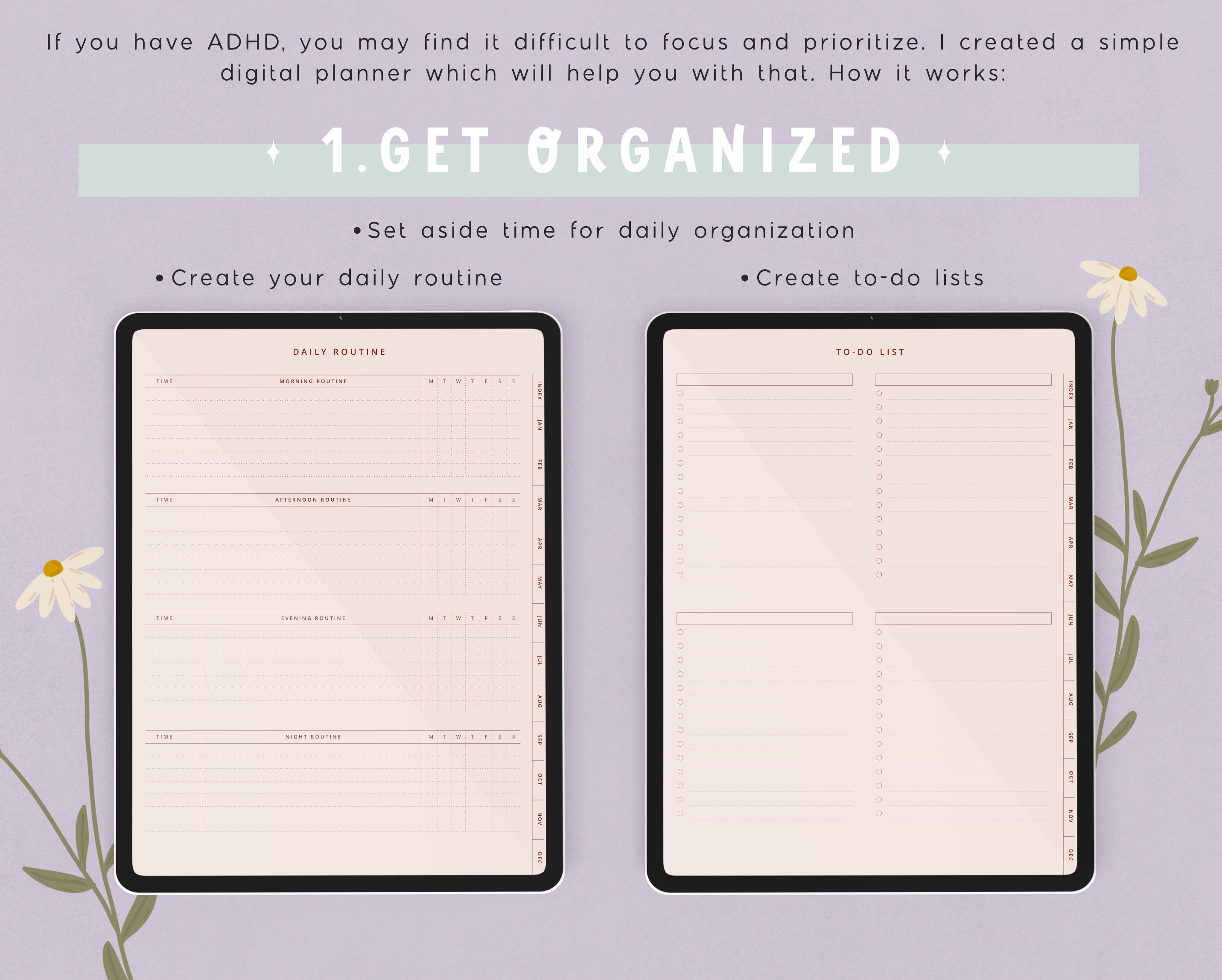Adhd Digital Planner Goodnotes | Simple Undated Digital Planner | Adhd ...
