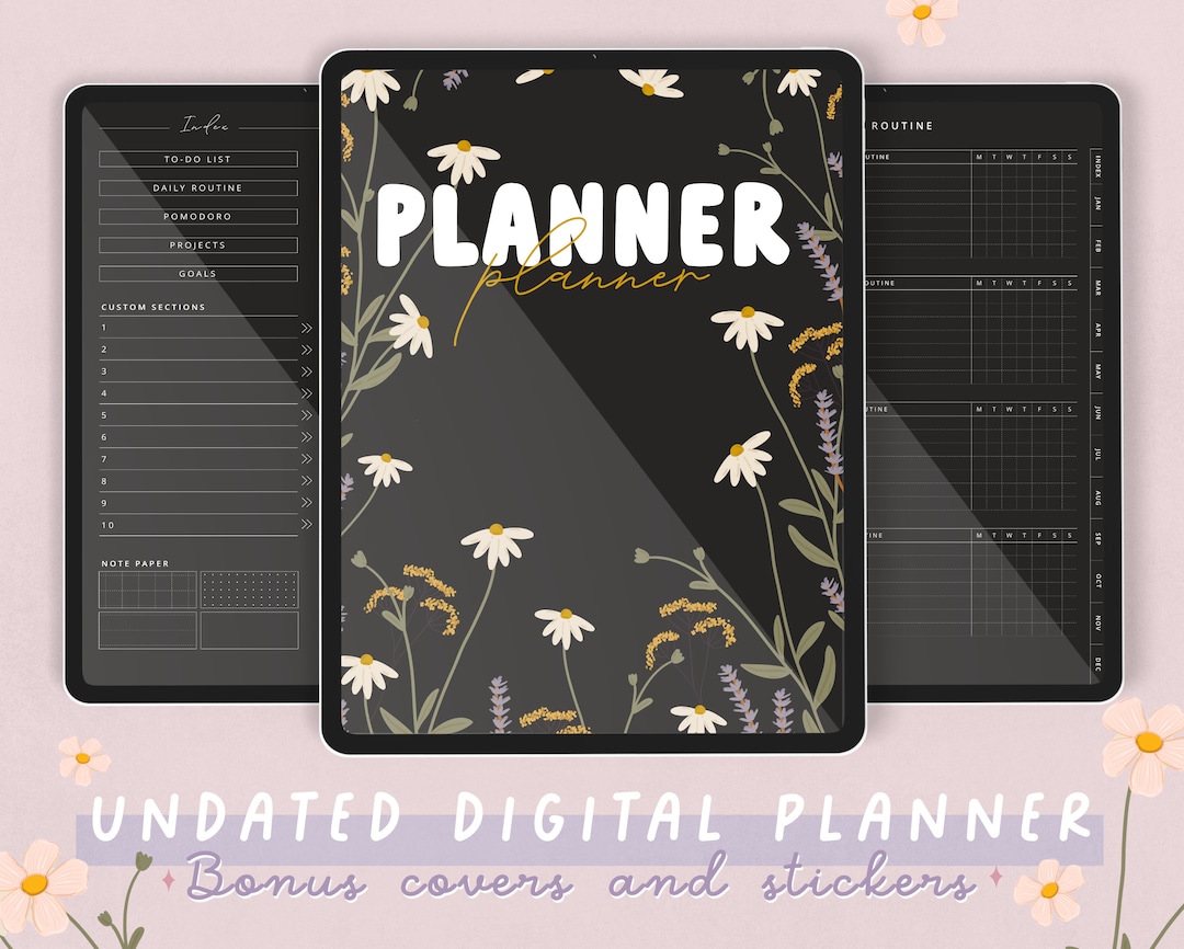 Undated Digital Planner Dark Mode | Cute Minimalistic Good Notes ...