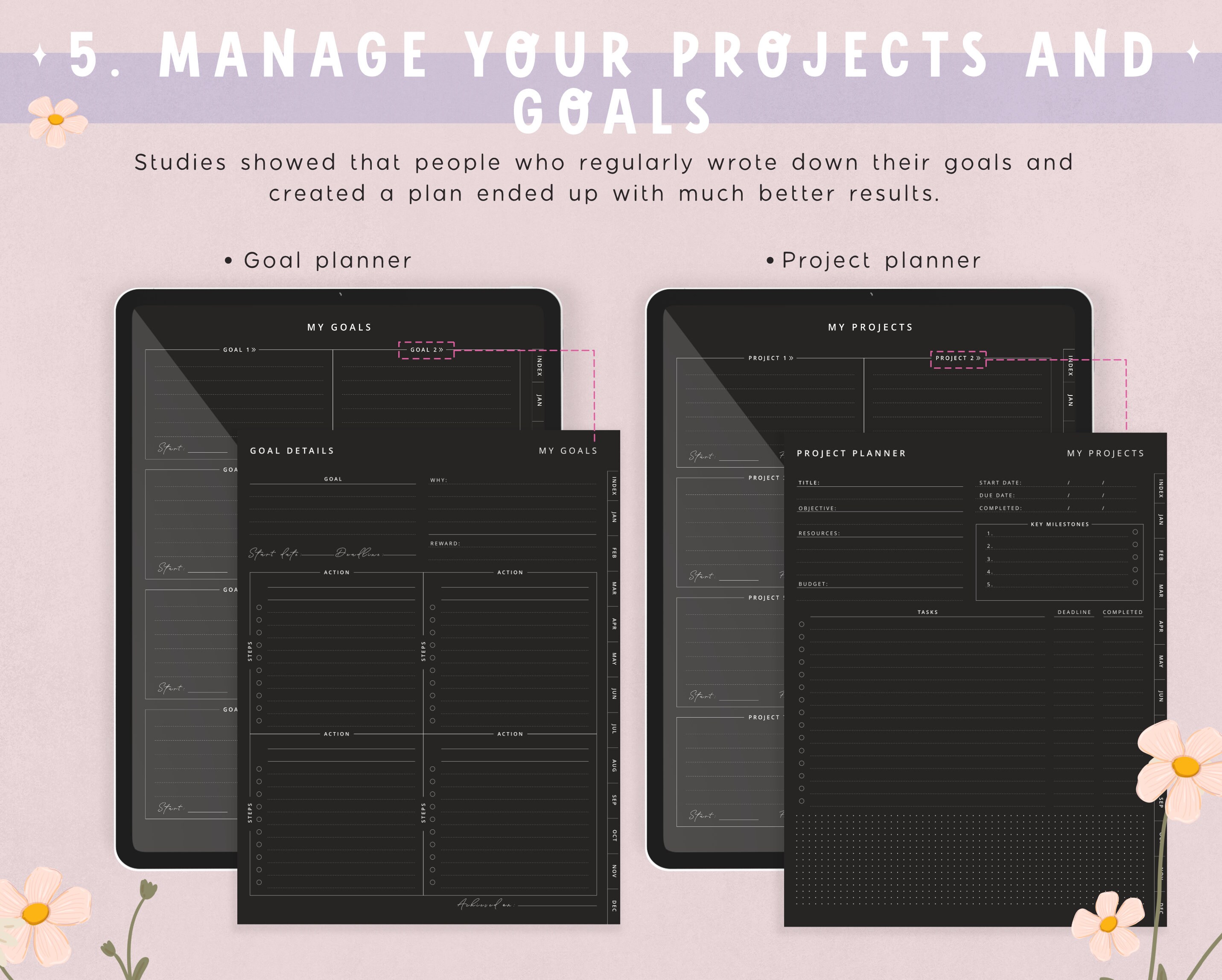 Undated Digital Planner Dark Mode | Cute Minimalistic Good Notes ...