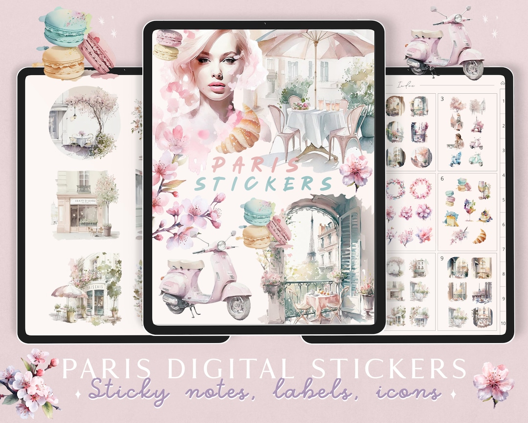 Paris Digital Stickers for Goodnotes, 1008 Romantic Girly Pastel ...